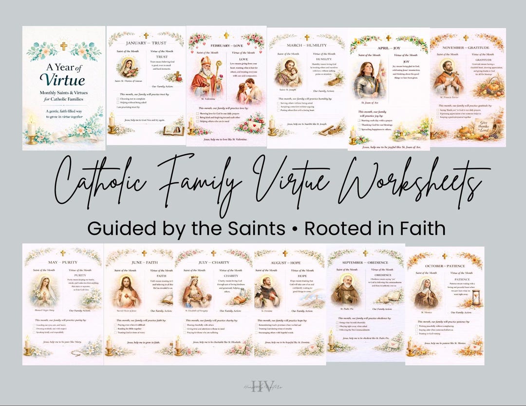 Catholic Family Virtue Worksheets | Monthly Saints & Virtues ...
