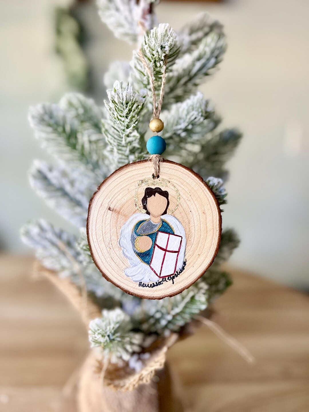 Hand-painted St. Michael Wood Slice Ornament, Catholic Christmas Decor ...