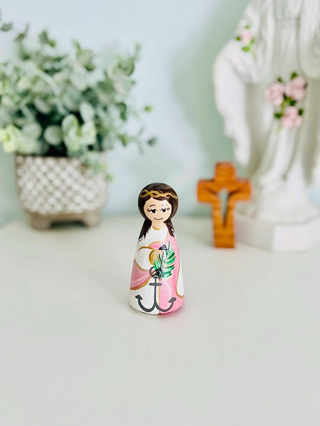 St. Philomena Catholic Peg Doll – Hand-painted Virgin Martyr Saint Toy ...