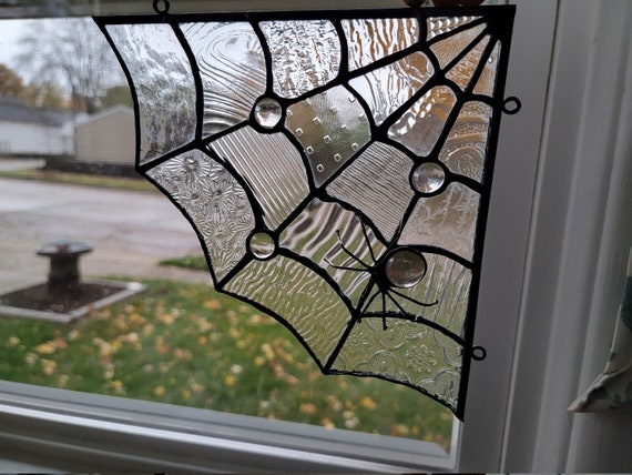 Spider Web With Spider Stained Glass Suncatcher Etsy