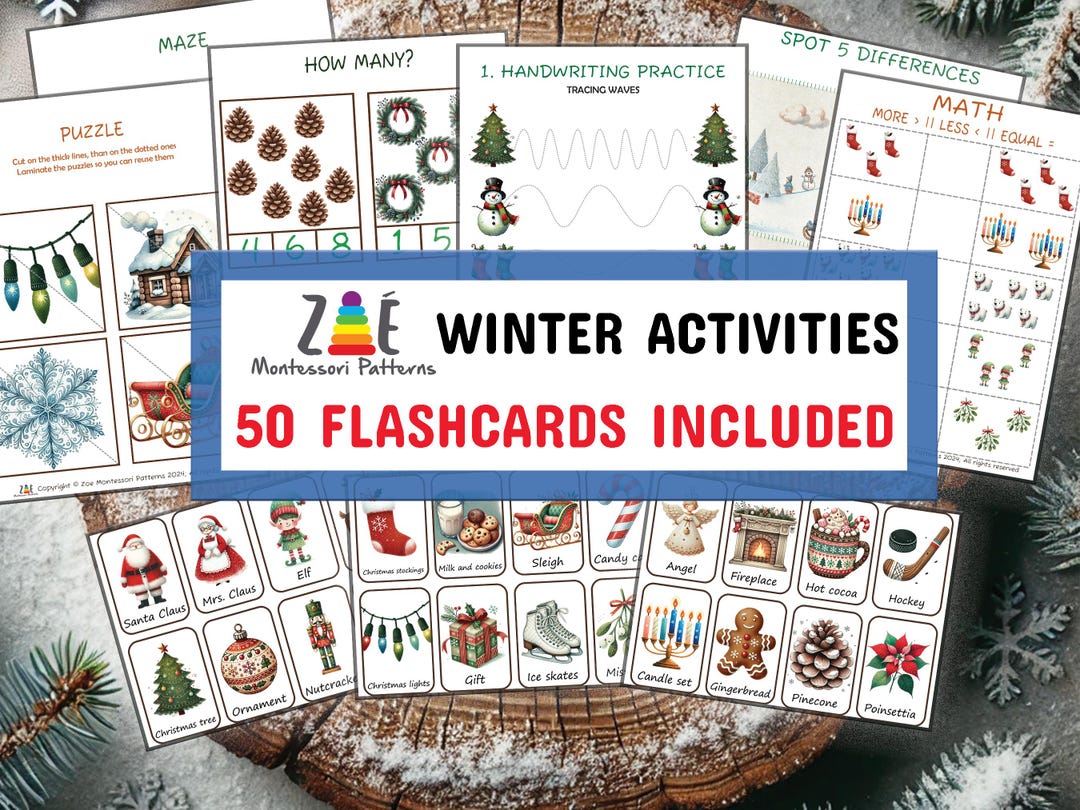 Printable WINTER Preschool Activity Set 50 FLASHCARDS Included for Kids ...
