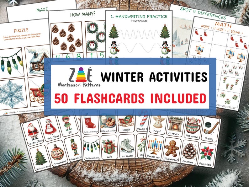 Printable WINTER Preschool Activity Set 50 FLASHCARDS Included for Kids ...