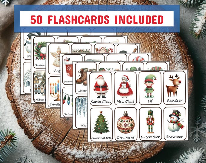 50 Christmas Flash Cards, Winter Flashcards, Christmas Educational ...