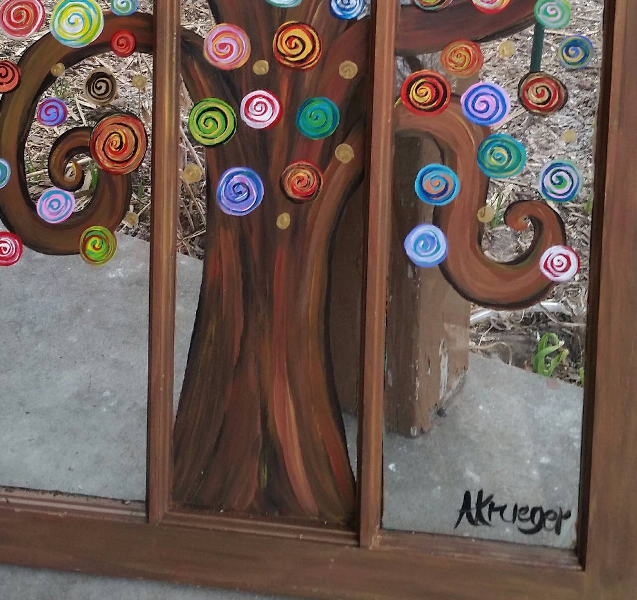 Painted Window Art, Colorful Circle Tree - Etsy