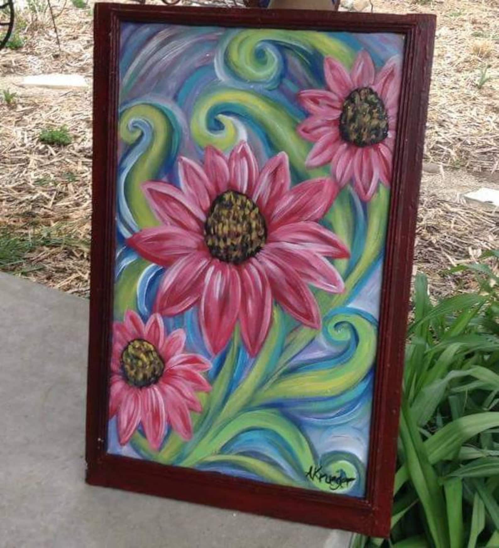 Painted Window Screen, Upcycled Screen, Bright Colorful Flowers - Etsy