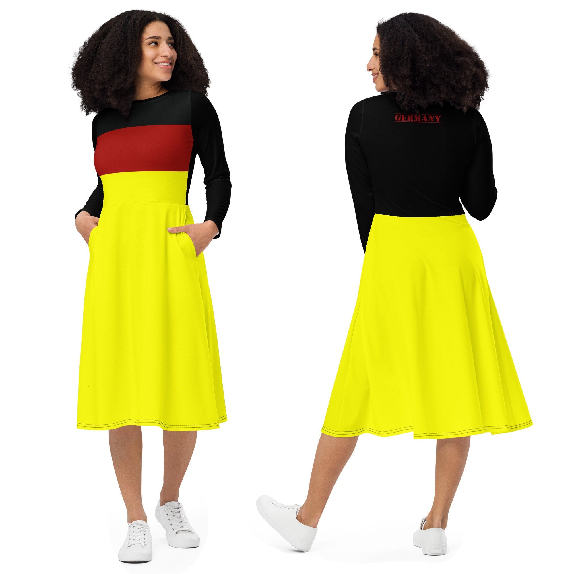 German Flag Inspired Dress With Practical Pockets: Long Sleeves, Size ...
