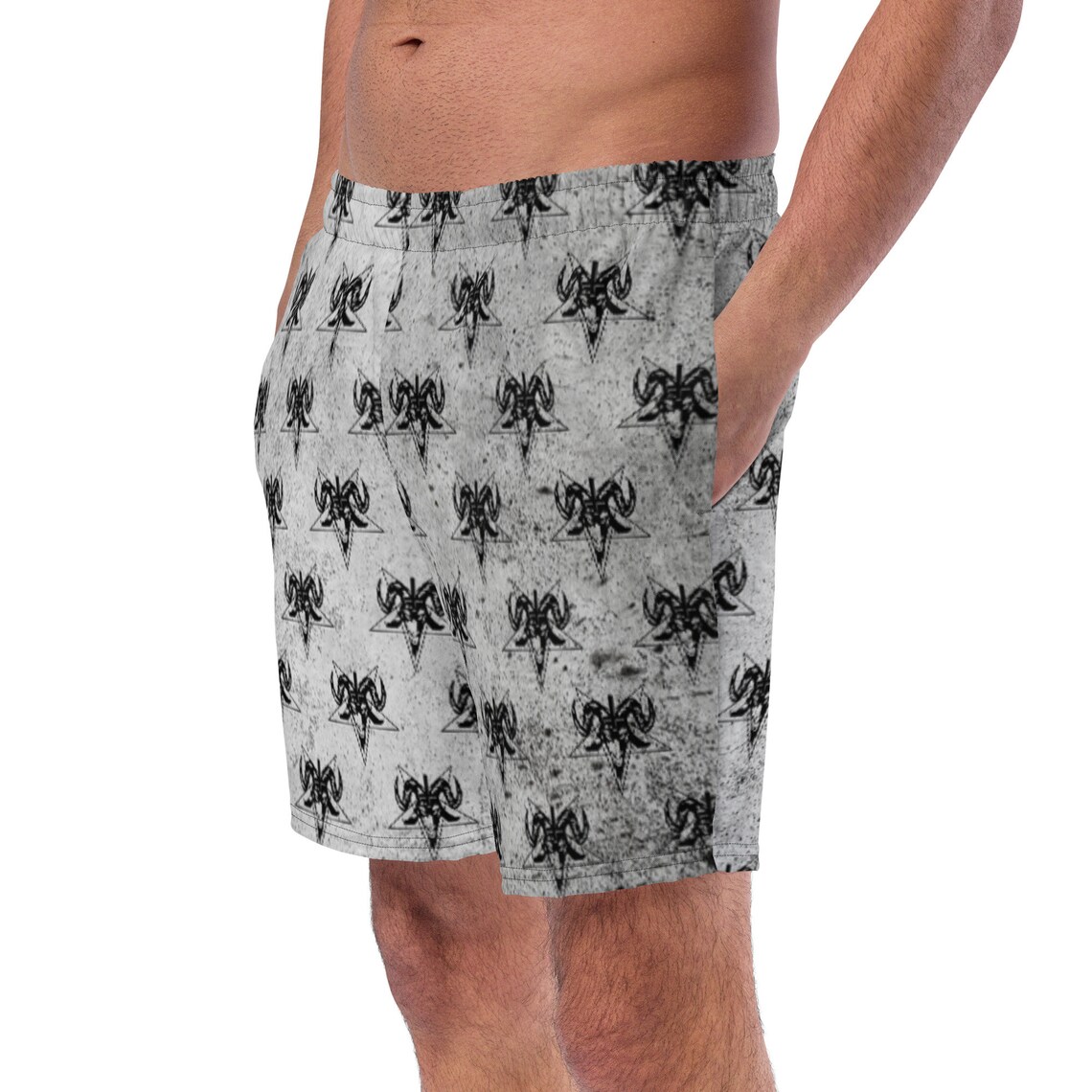Eco Friendly Mens Goth Swim Trunks / Baphomet Swim Trunks / Grey Swim ...