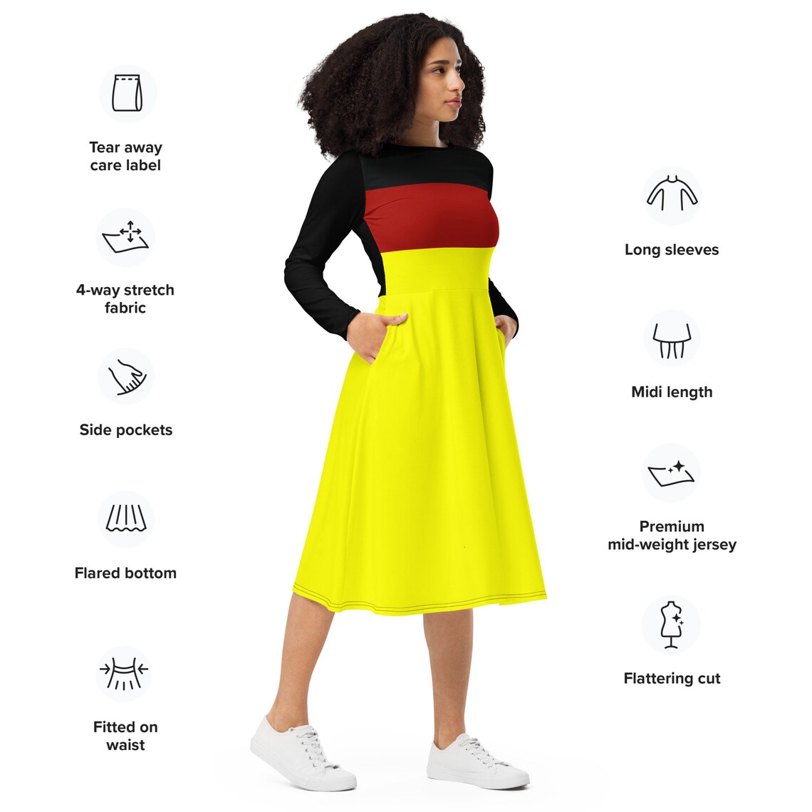 German Flag Inspired Dress With Practical Pockets: Long Sleeves, Size ...