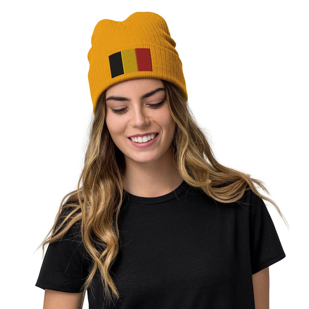Ribbed Knit Embroidered Belgium Flag Beanie / Premium Beanie Available ...