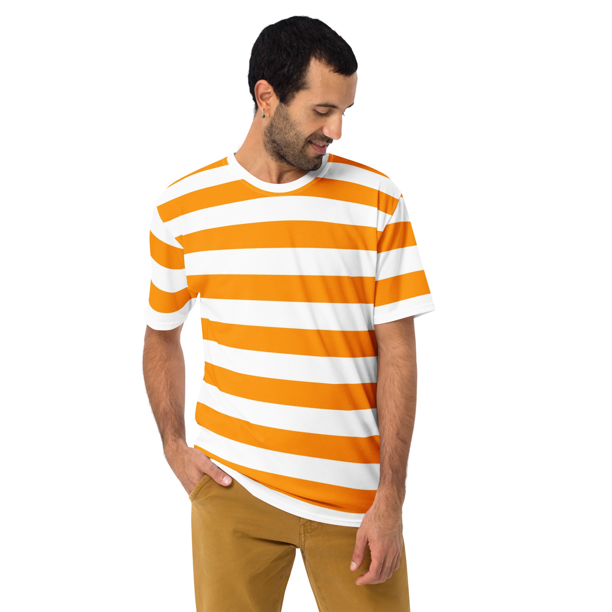 Orange and White Striped Shirt Mens - Etsy
