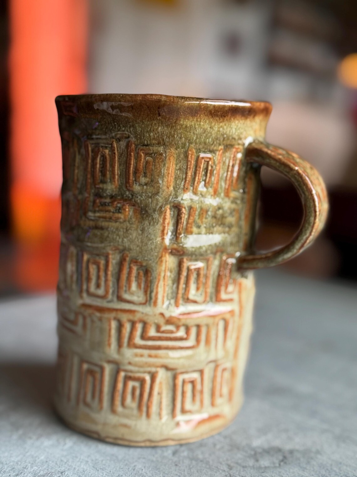Hand Carved Stamped Slab Built Mug - Etsy
