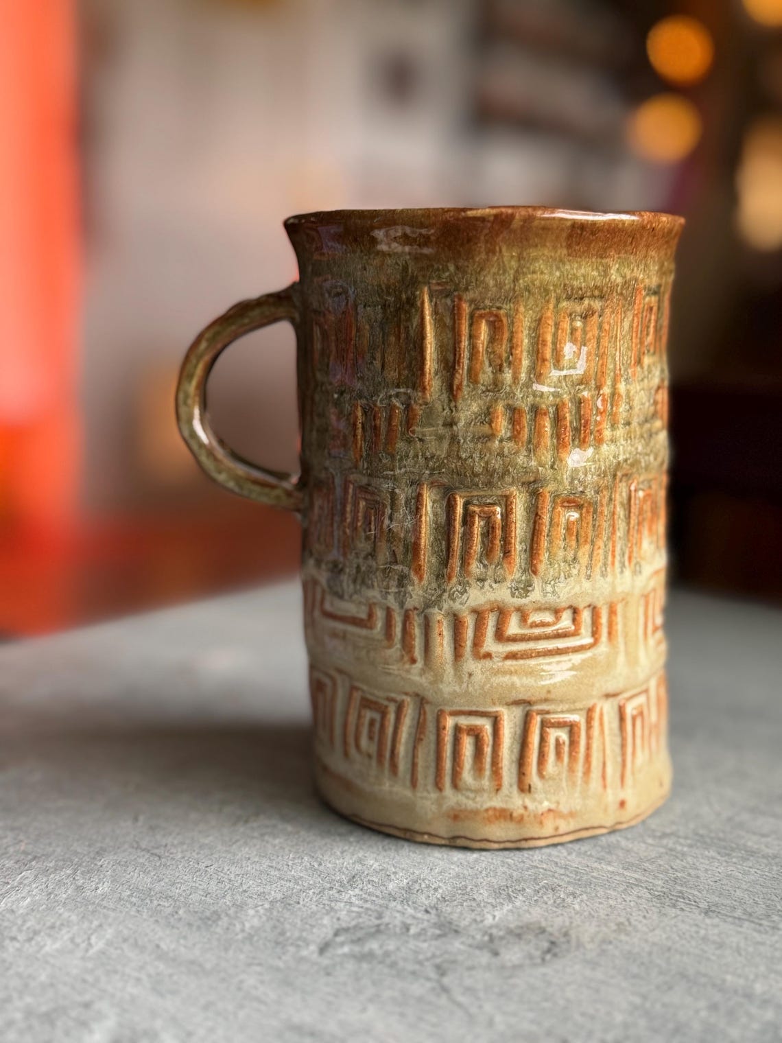 Hand Carved Stamped Slab Built Mug - Etsy