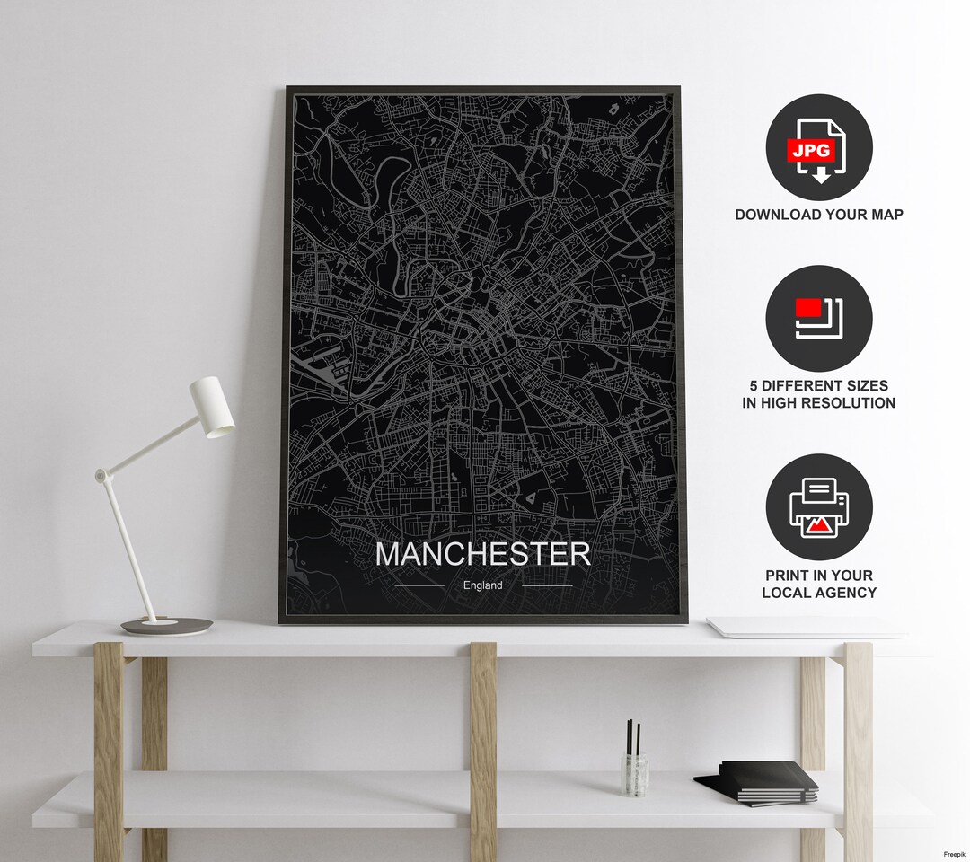 Manchester Map Print Digital Download Minimalist City Map - Etsy