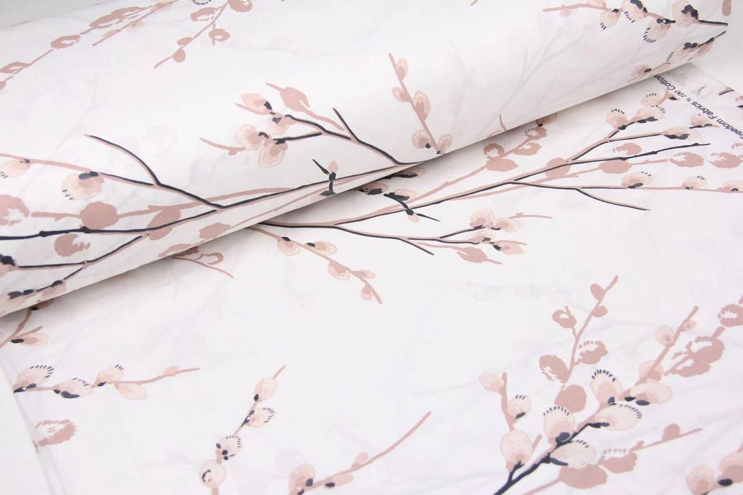 White Willow Twigs on Brown Background Fabric, Fabric for Home, Bedding ...