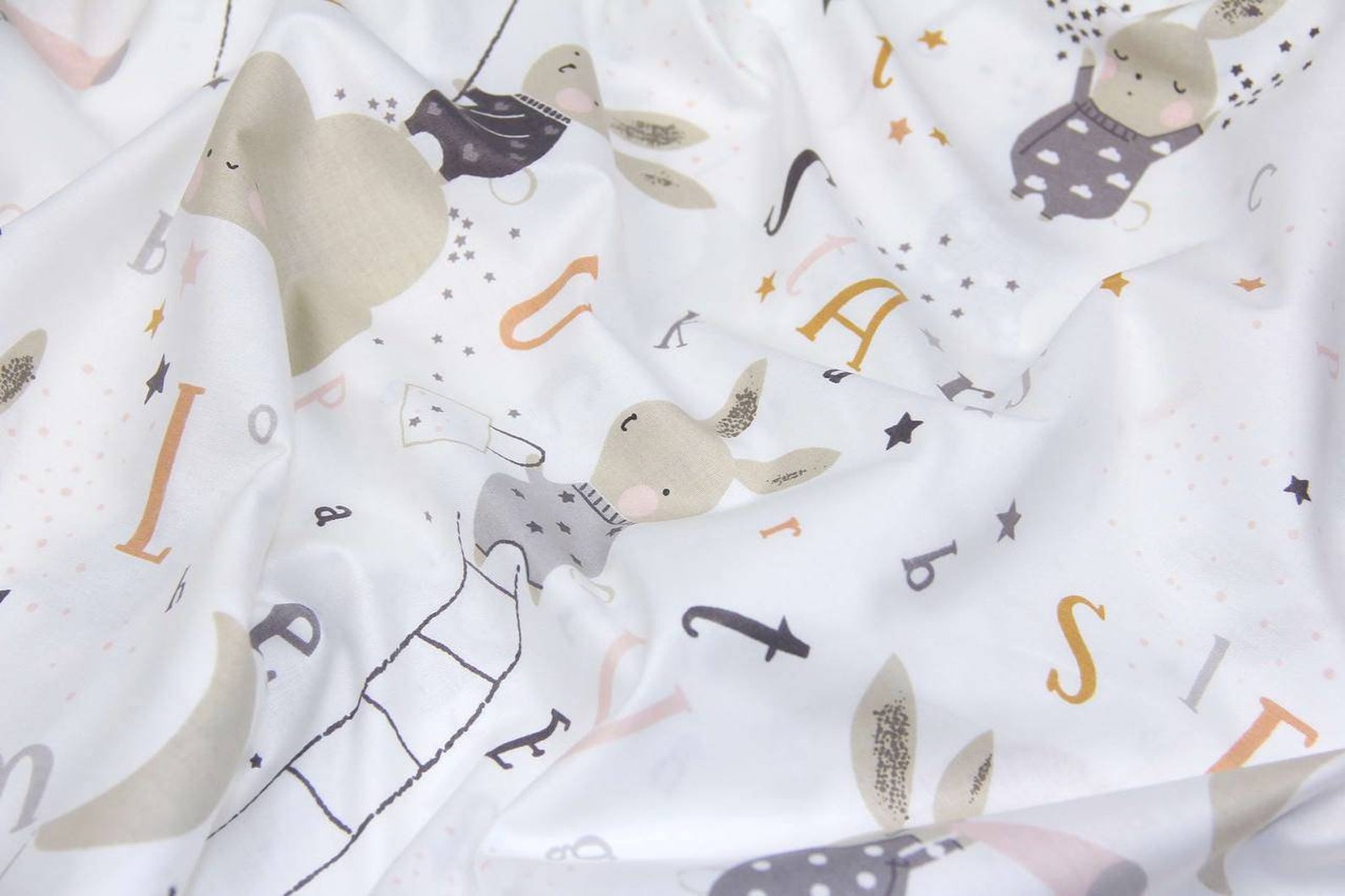 Sleepy Hare Fabric Fabric With a Hedgehog Fabric Moon - Etsy