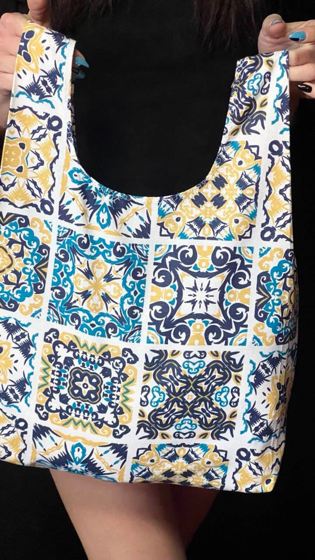 Blue Geometric Bag, Big Shopper Bag, Washable Tote Bag, Waterproof Bag ...