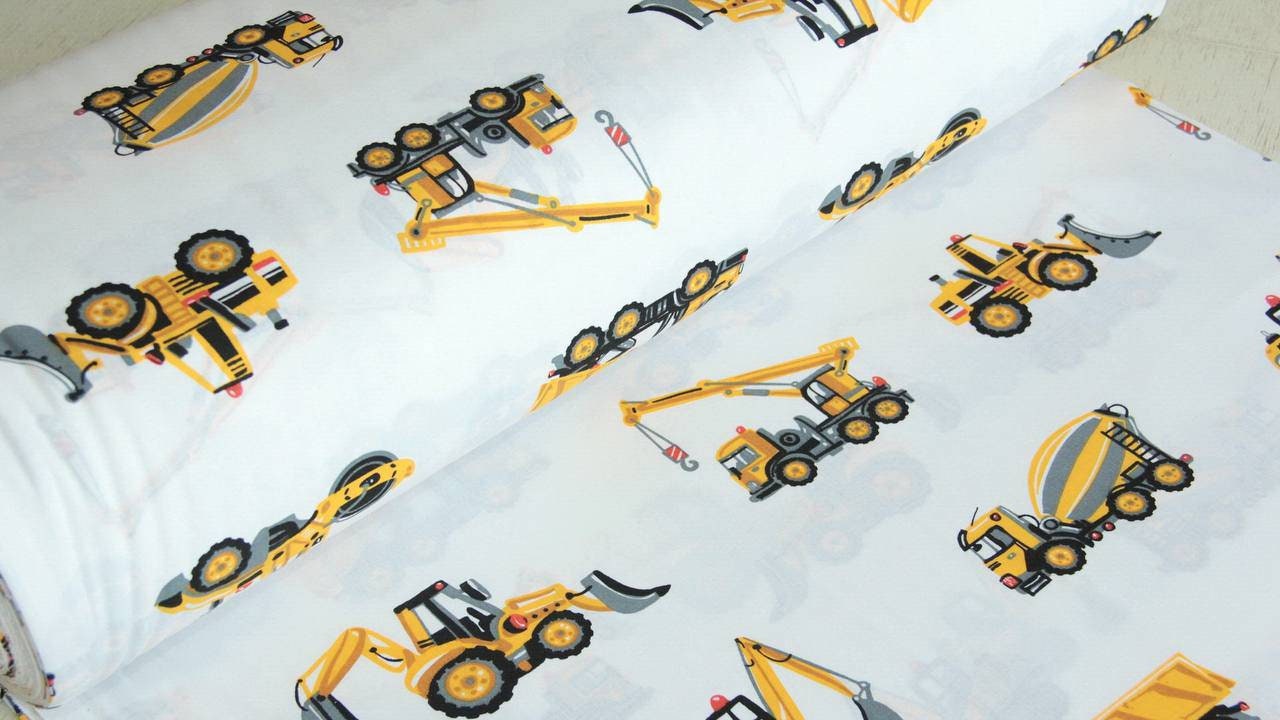 Fabric With Technique Machines, Construction Machine Fabric, Fabric ...