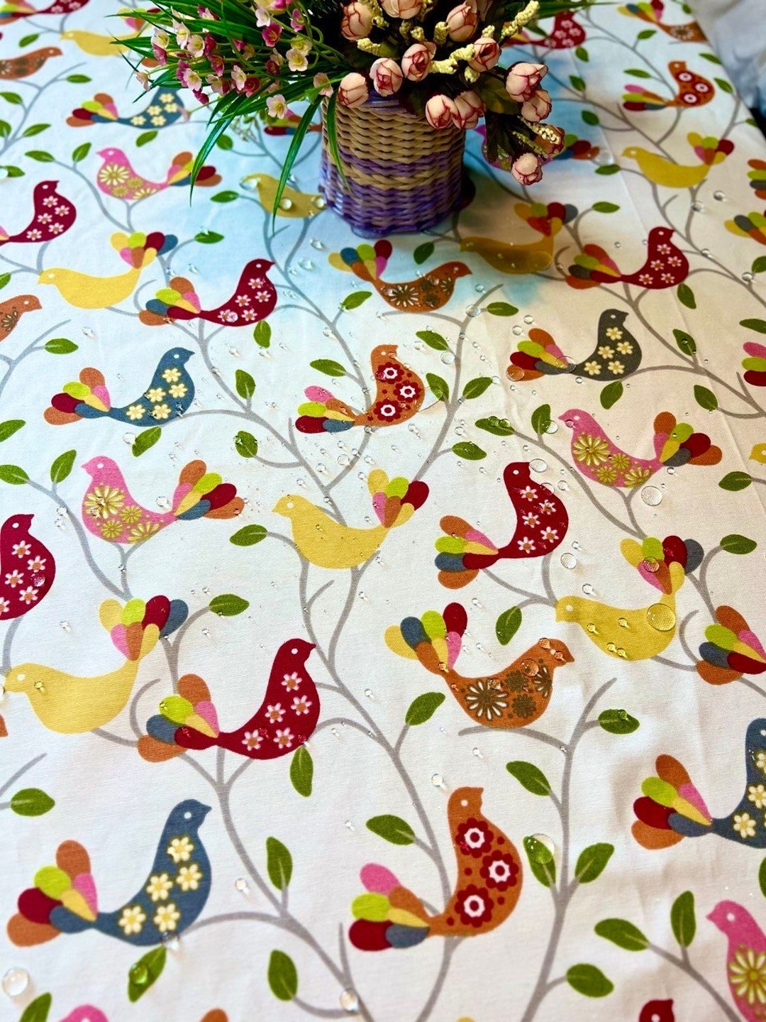 Birds Tablecloth , Tablecloth Birds Red , Tablecloth Birds Yellow ...