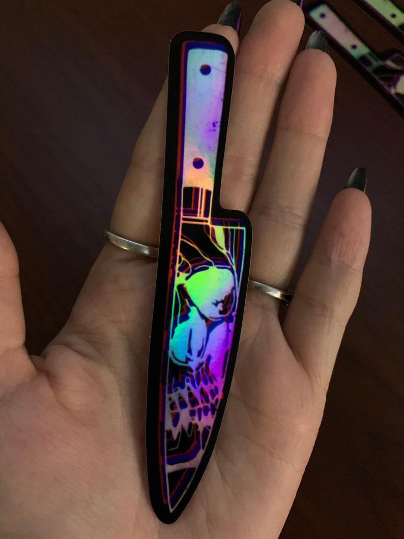 Skull Holographic Knife Sticker - Etsy