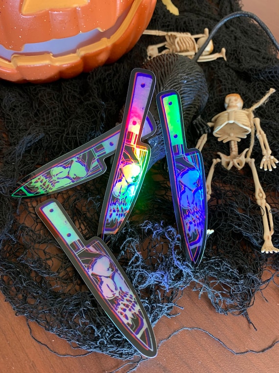 Skull Holographic Knife Sticker - Etsy