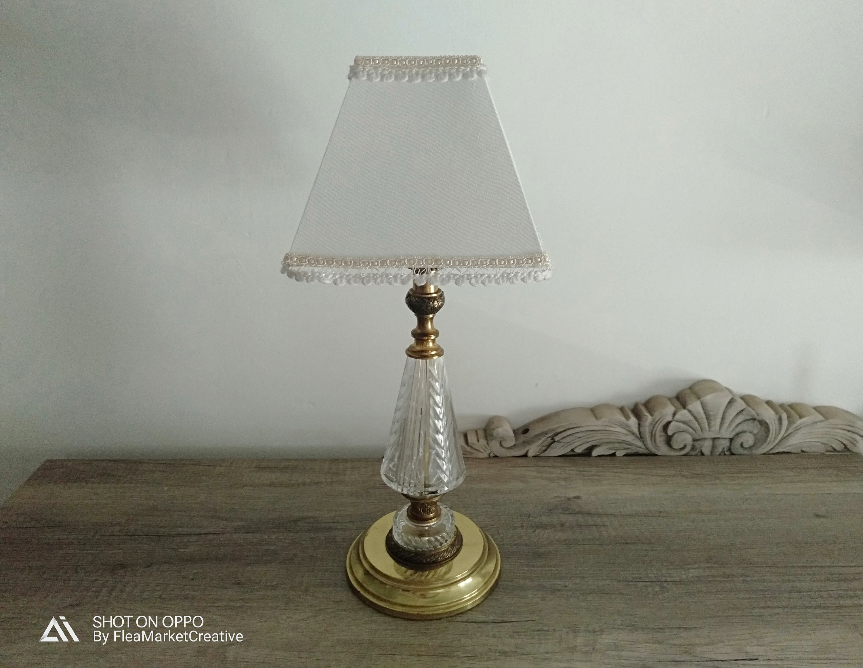 Vintage Table Lamp Clear Glass Lamp Base White Lampshade | Etsy