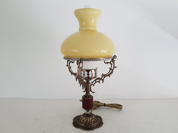 Vintage Table Lamp in Bronze / Brass 1 Light Opal Glass Yellow | Etsy
