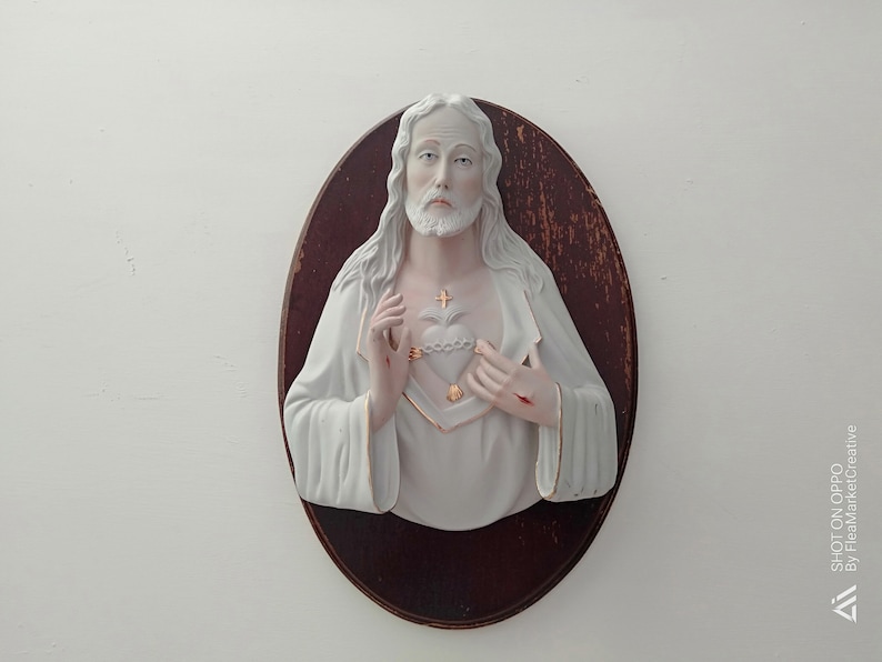 Antique Religious Wall Plaque Jesus Sculpture Porcelain Biscuit Oval ...