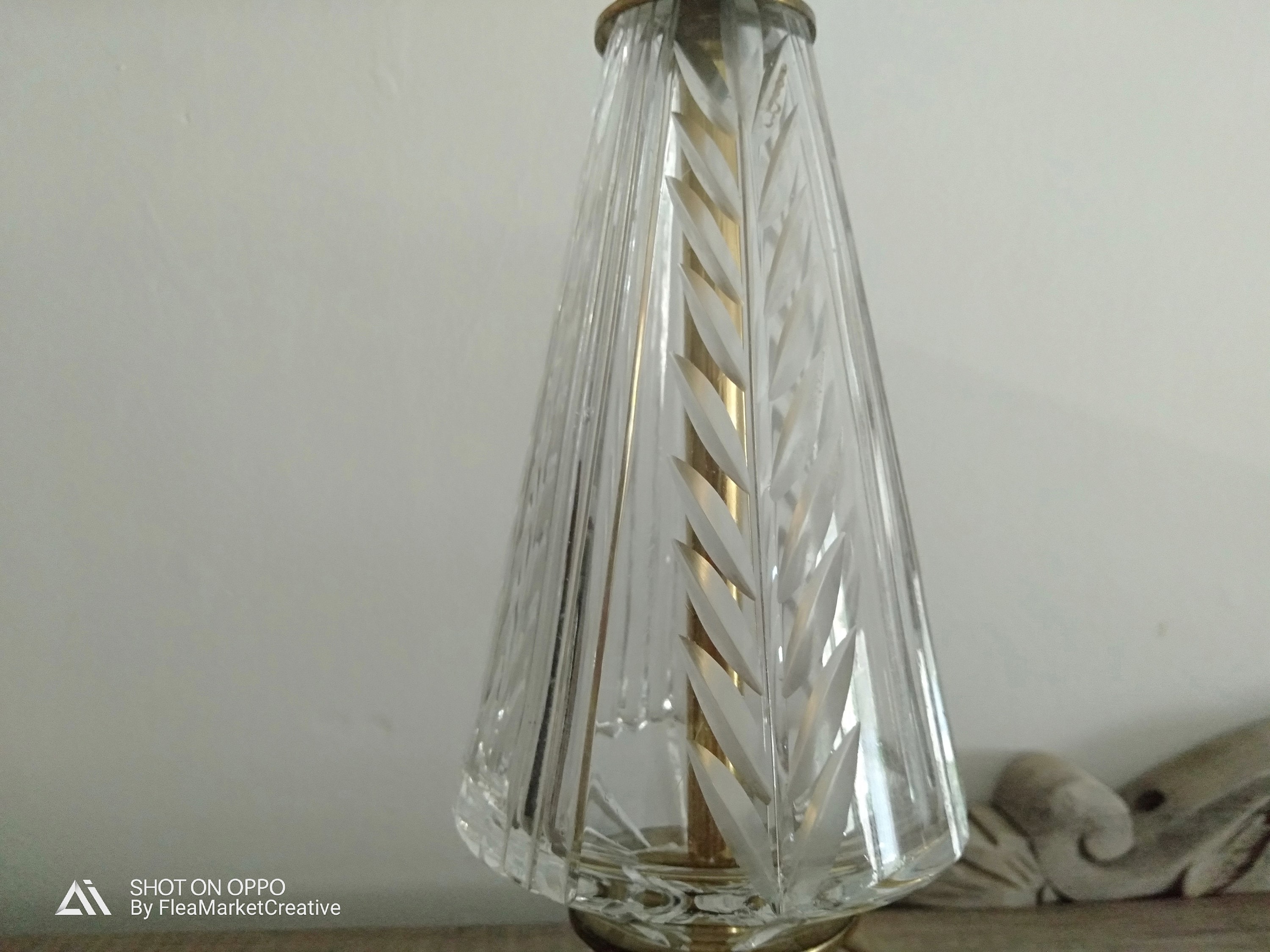 Vintage Table Lamp Clear Glass Lamp Base White Lampshade - Etsy