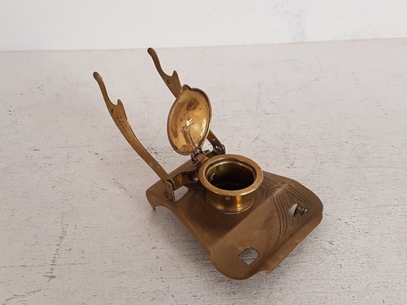 Vintage Brass Inkwell and Pen Holder. Office Set. Free - Etsy