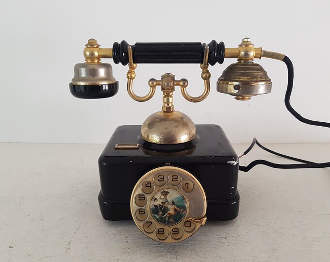 Vintage Desk Phone for Decor Retro Telephone Set With Round Rotary Dial ...
