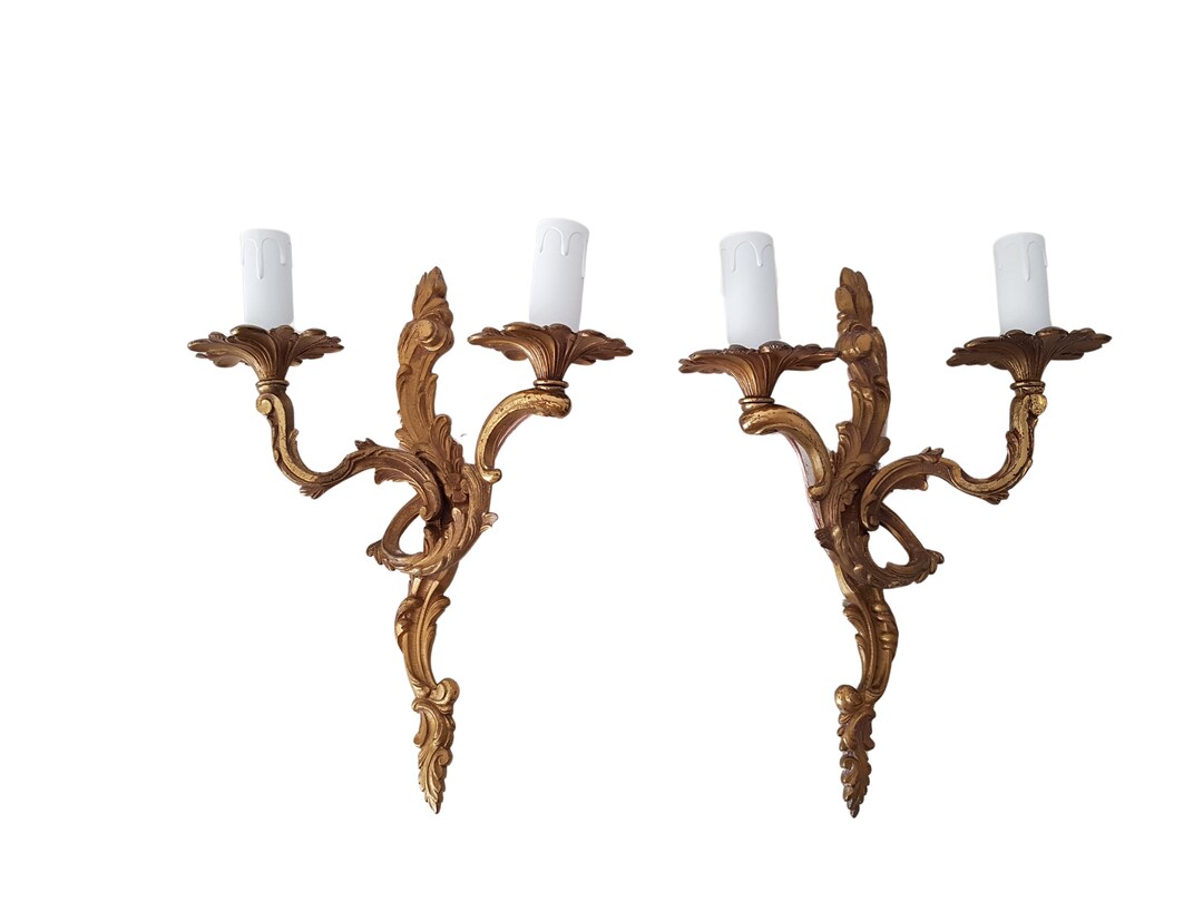 Vintage Pair of Brass Wall Sconces With 2 Electric Faux Candles. Tested ...