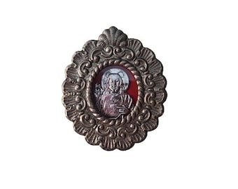 Vintage Oval Blue Glass Mirror With Jesus Christ Portrait in - Etsy