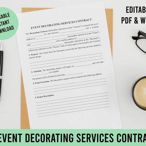 Editable Event Decorating Services Contract Template Client - Etsy