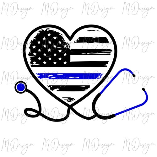 Police Heart Thin Blue Line American Flag Instant Digital - Etsy