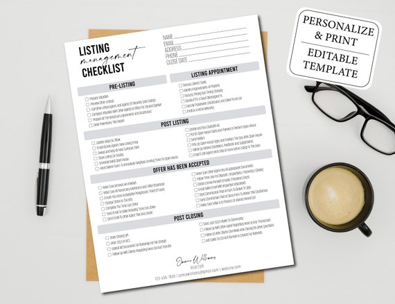 Real Estate Listing Management Checklist Template Real | Etsy