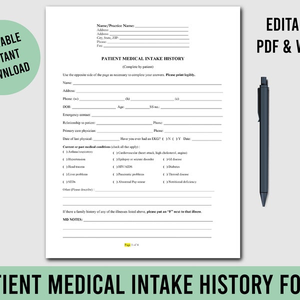 Patient Intake Form - Etsy