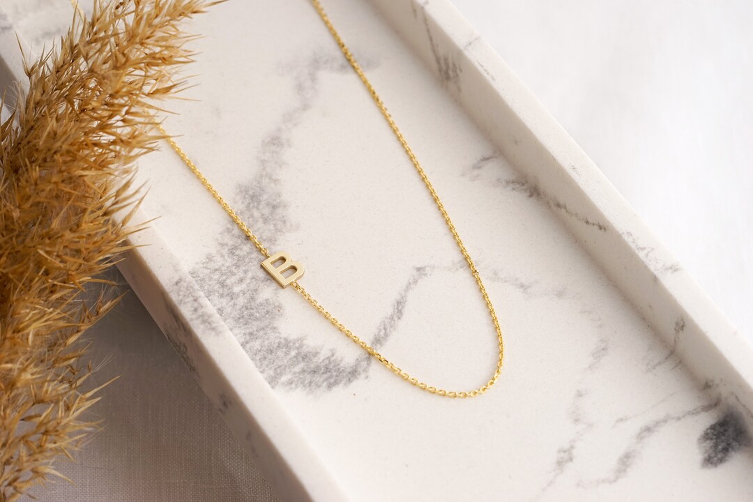 14K Solid Gold Letter Necklace | Custom Letter Necklace | Dainty ...