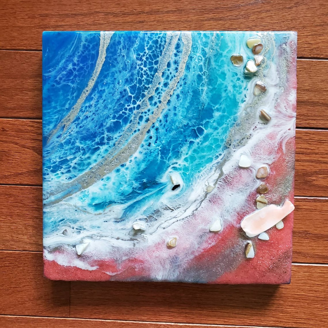 Original Epoxy Resin and Acrylic Paint Abstract Art on 8 by 8 Inch Wood ...