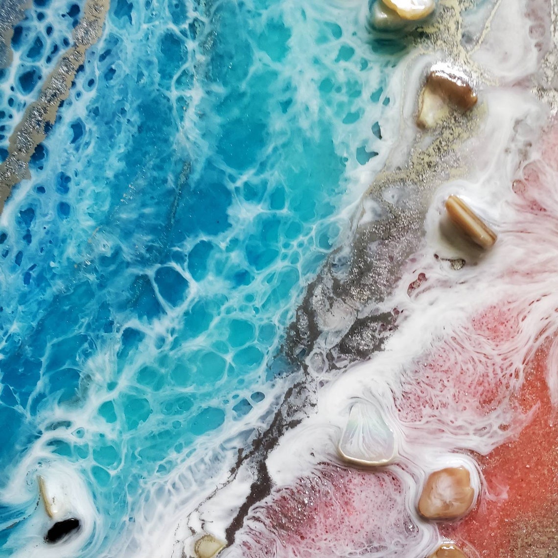 Original Epoxy Resin and Acrylic Paint Abstract Art on 8 by 8 Inch Wood ...