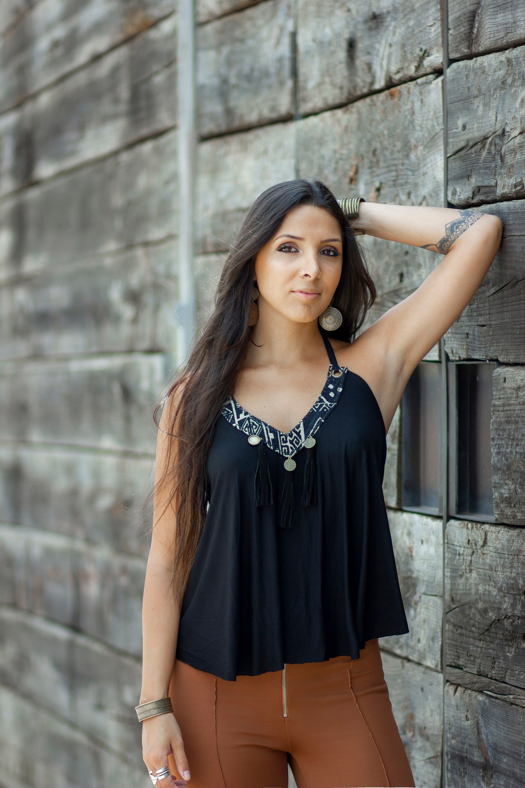 RANI TOP black Limited Edition Leather Necklace Fringes - Etsy