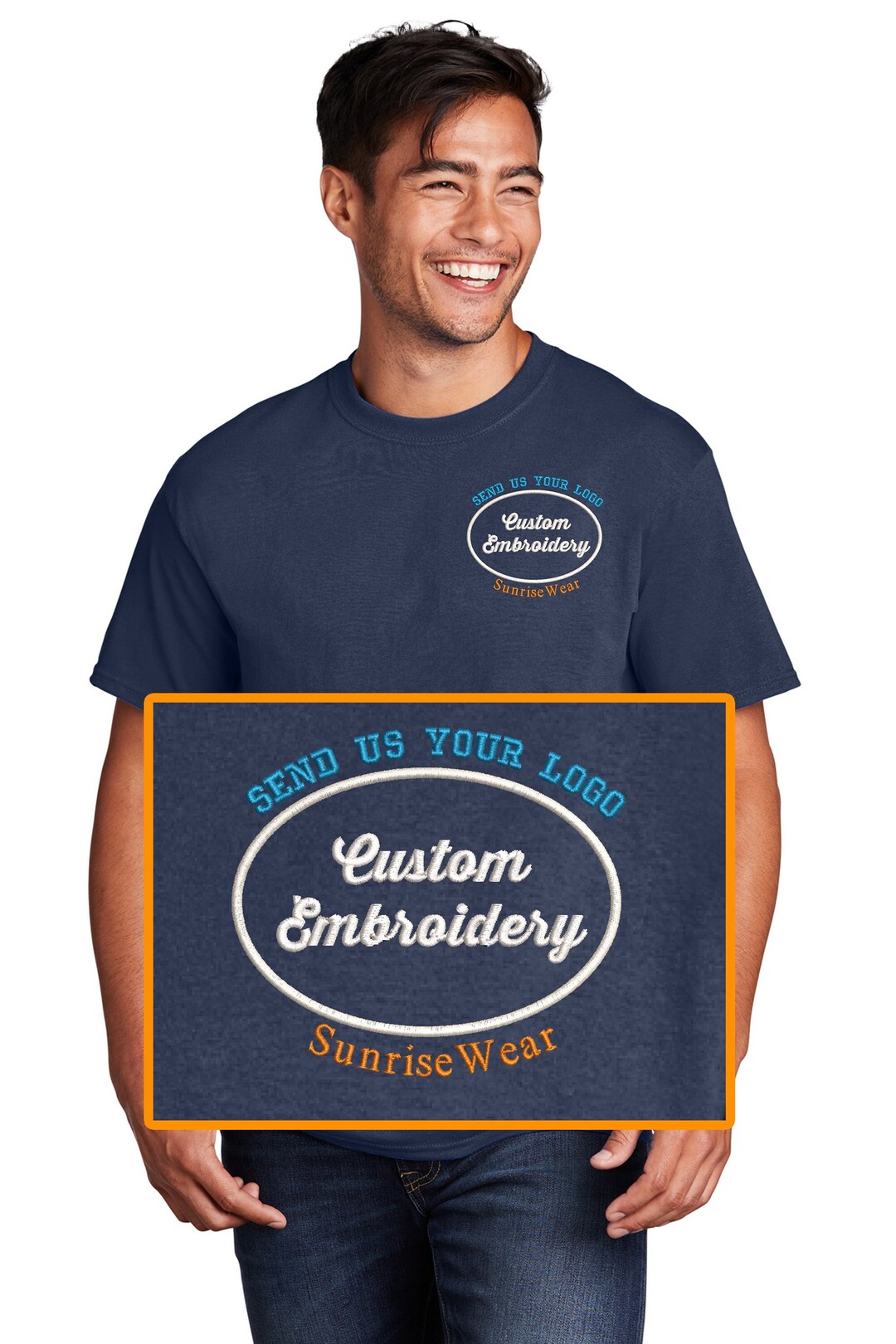 Custom Embroidered T-shirt Tees - Free Logo Digitizing - Etsy