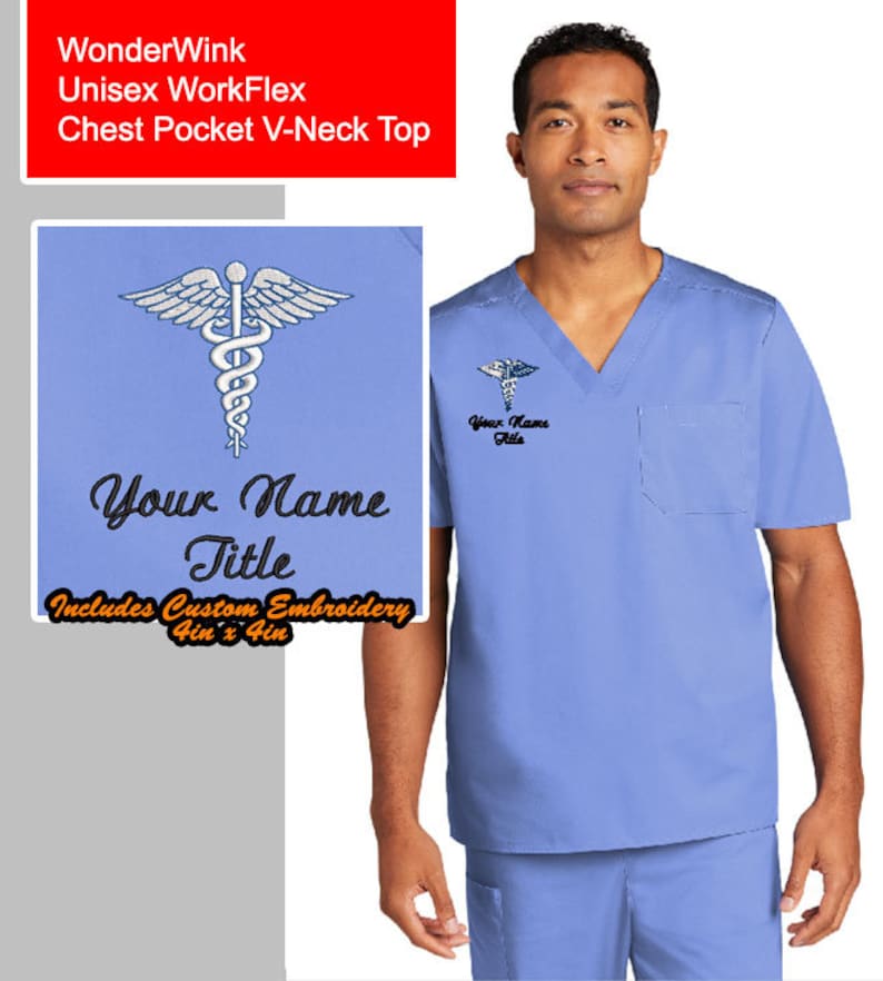 Custom Embroidery on Medical Uniforms and Scrubs - Wonderwink Unisex ...