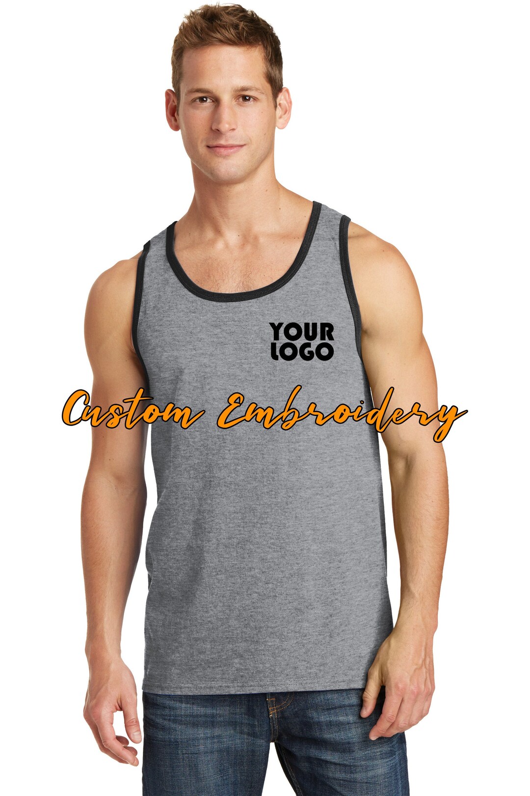 Custom Embroidery on Core Cotton Tank Top Includes One 4in X 4in ...