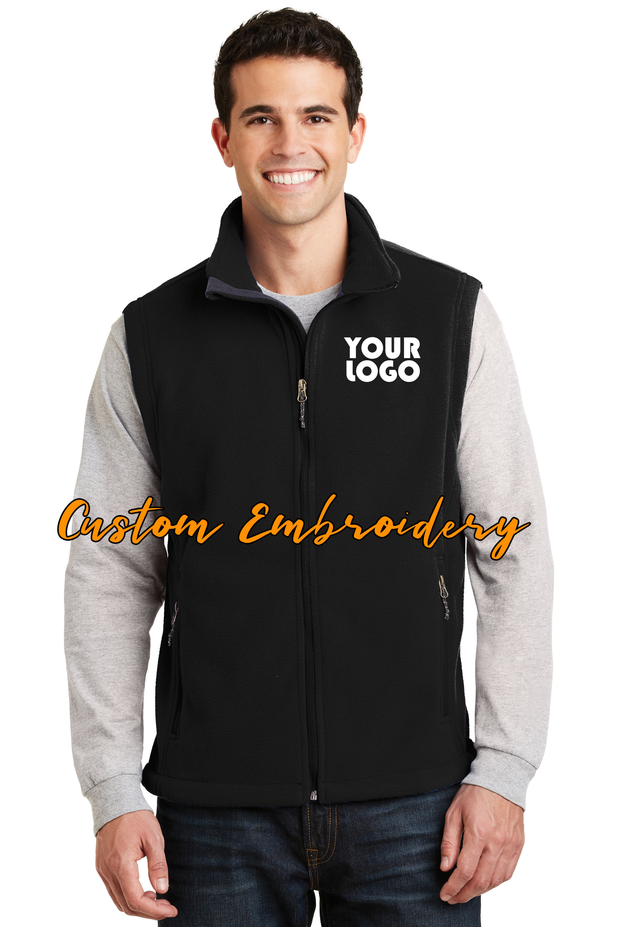 Custom Embroidery on Fleece Vest - Includes One 4in X 4in Embroidery ...