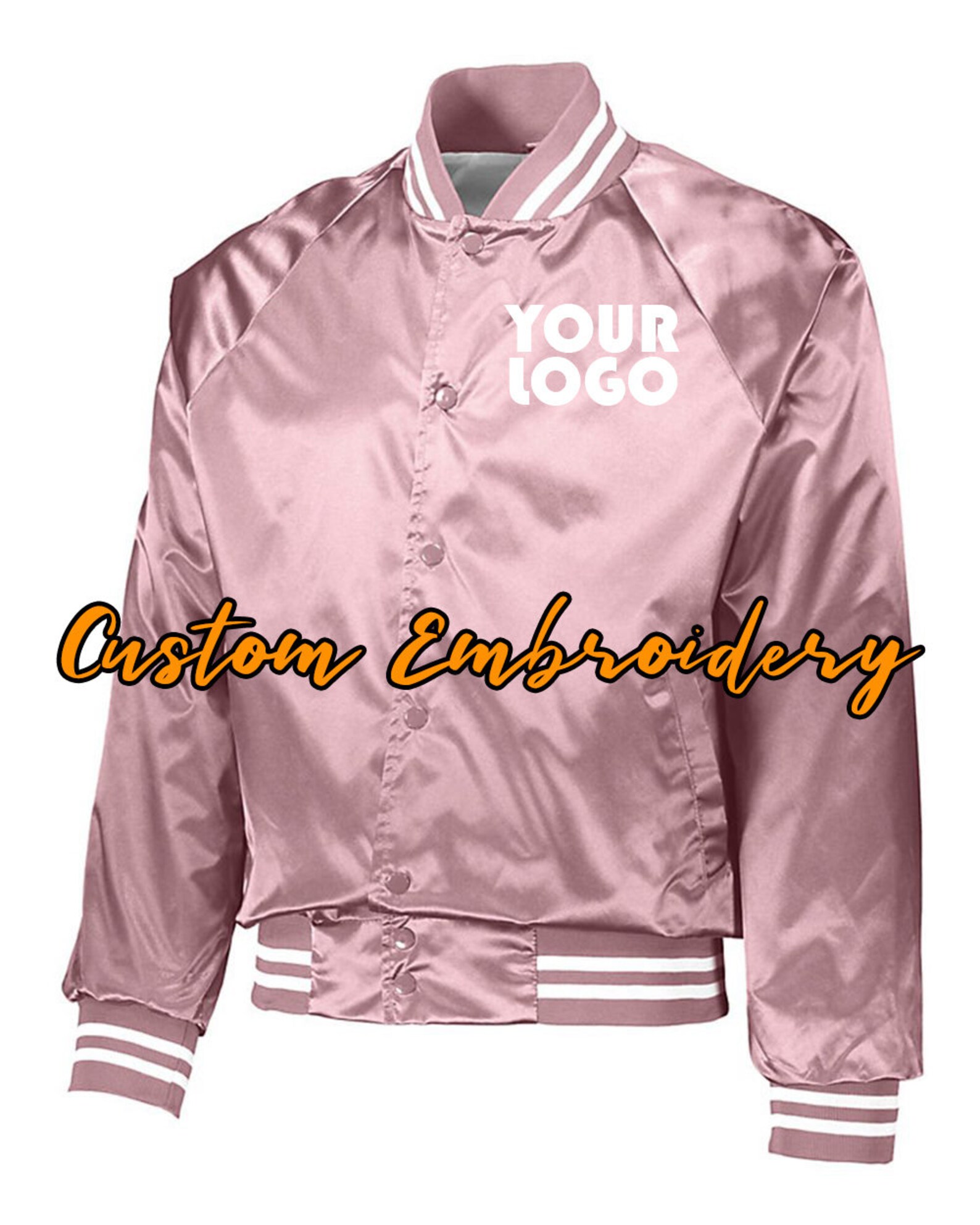 Custom Embroidered Satin Baseball Jacket Striped Trim Bomber - Etsy