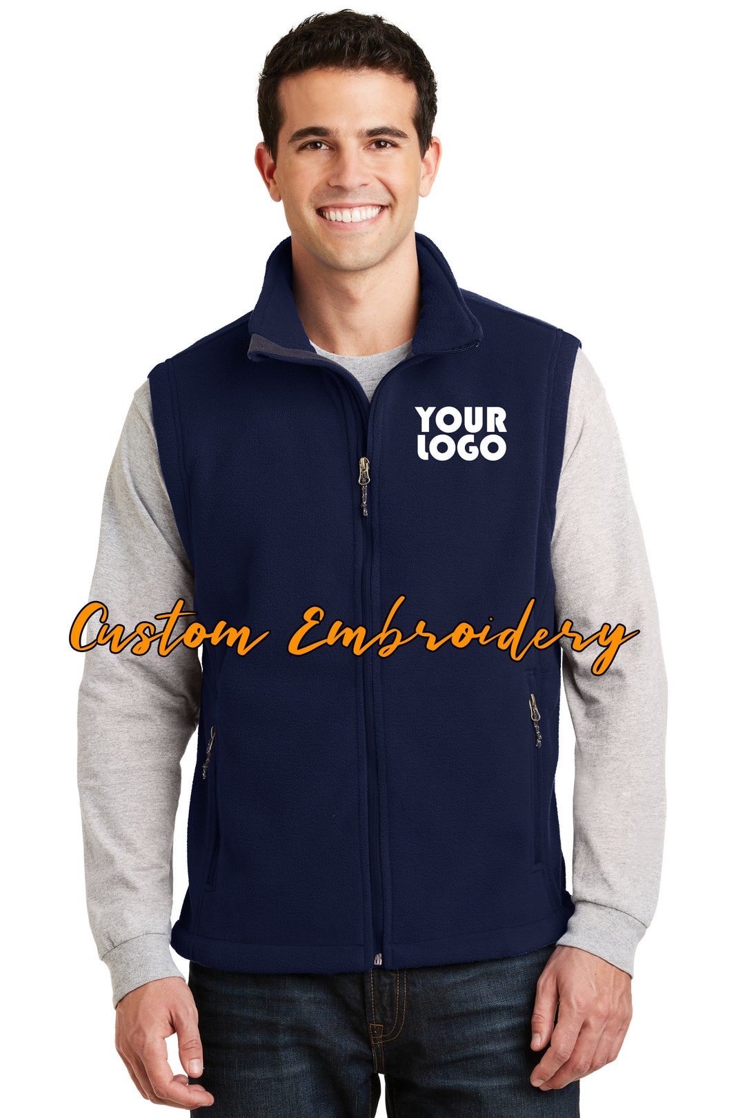 Custom Embroidery on Fleece Vest - Includes One 4in X 4in Embroidery ...
