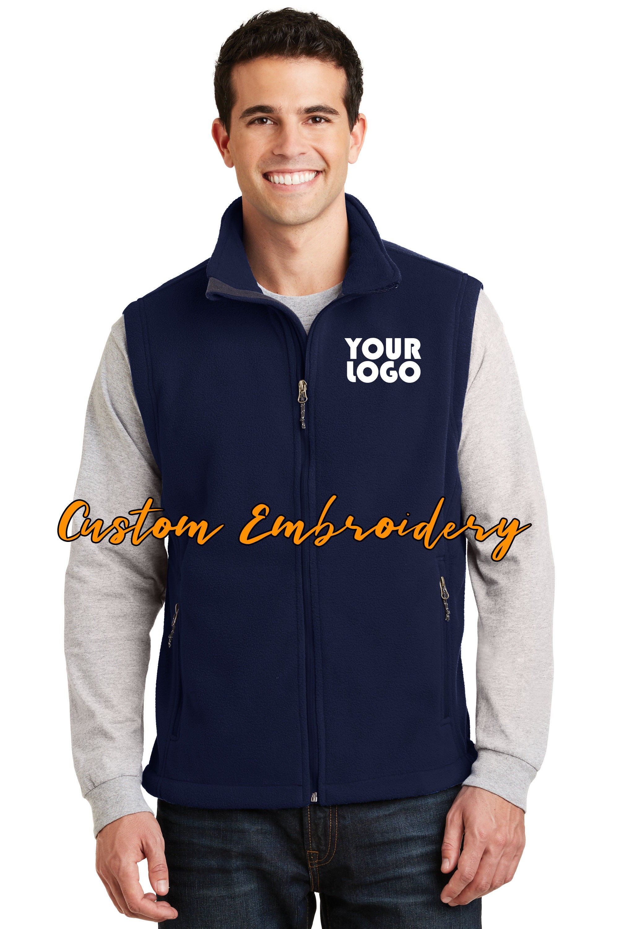 Custom Embroidery on Fleece Vest - Includes One 4in X 4in Embroidery ...