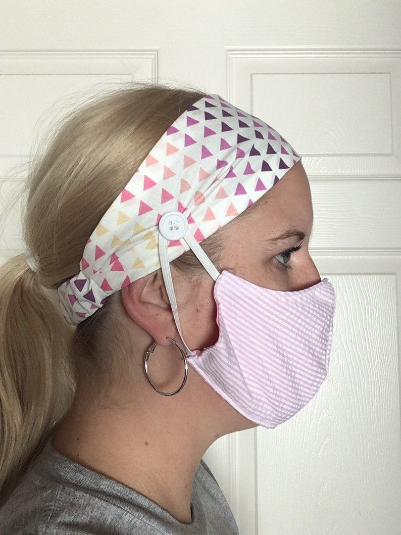 Mask Headband With Buttons Face Mask Headband Geometric Etsy