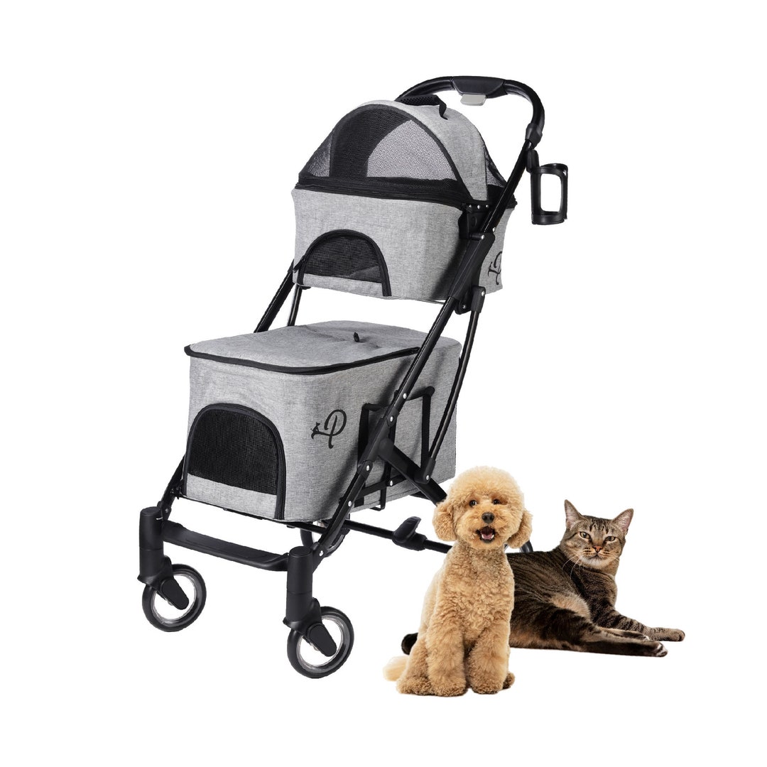 Deluxe Double Decker Pet Stroller-gray: Dual Bassinets, Washable Pee ...