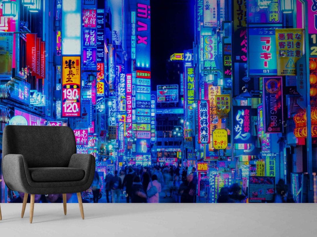 Tokyo Wallpaper Cyberpunk Mural Wallpaper, Custom Room Design, Neon ...